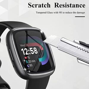 YMHML [2 Pack] Compatible for Fitbit Versa 4 / Versa 3 / Fitbit Sense 2 / Sense Screen Protector Tempered Glass, [Upgrade 3D Curved Full Coverage Film] Waterproof Anti-Scratch for Fitbit Accessories