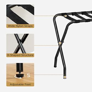 HOOBRO Luggage Rack, Metal Foldable Suitcase Stand for Guest Room, Holds up to 100 lb, 27 x 15.3 x 22 Inches, Steel Frame, Nylon Straps, Hotel, Bedroom, Closet, Black BK02XL01