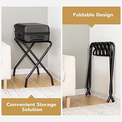 HOOBRO Luggage Rack, Metal Foldable Suitcase Stand for Guest Room, Holds up to 100 lb, 27 x 15.3 x 22 Inches, Steel Frame, Nylon Straps, Hotel, Bedroom, Closet, Black BK02XL01