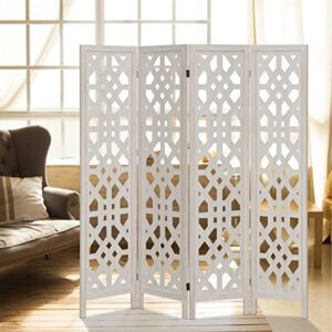 Wood Room Dividers 4 Panel, Premium Home Wooden Room Dividers Wall for Bedroom, Carved Wood Partition Room Dividers Folding Privacy Screens,White