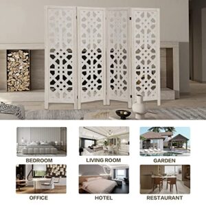 Wood Room Dividers 4 Panel, Premium Home Wooden Room Dividers Wall for Bedroom, Carved Wood Partition Room Dividers Folding Privacy Screens,White