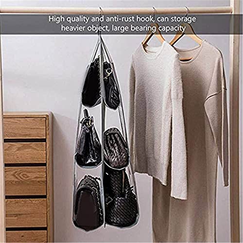 Askfairy 6 Pockets Hanging Handbag Organizer,Hanging Closet Organizer,Foldable Transparen Hanging Handbag Purse Organizer for Family Closet Bedroom