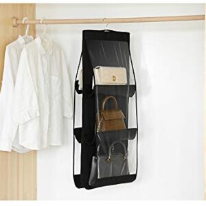 Askfairy 6 Pockets Hanging Handbag Organizer,Hanging Closet Organizer,Foldable Transparen Hanging Handbag Purse Organizer for Family Closet Bedroom