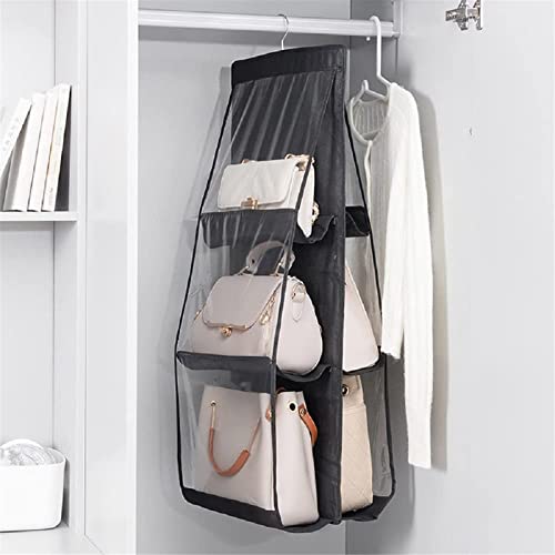 Askfairy 6 Pockets Hanging Handbag Organizer,Hanging Closet Organizer,Foldable Transparen Hanging Handbag Purse Organizer for Family Closet Bedroom