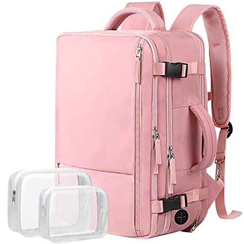 Hanples Extra Large Travel Backpack for Women as Person Item Flight Approved, 40L Carry On Backpack, 17 Inch Laptop Backpack, Waterproof Backpack, Hiking Backpack, Casual Bag Backpack(Pink)