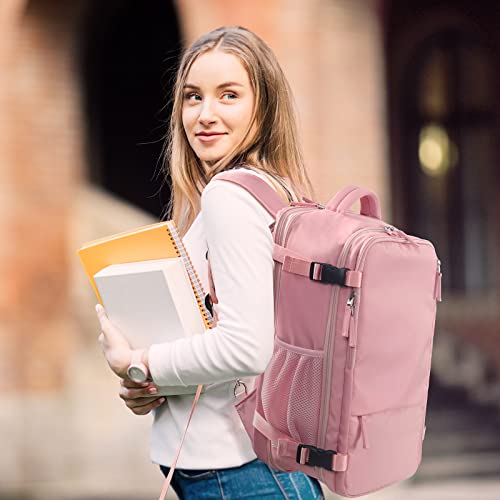 Hanples Extra Large Travel Backpack for Women as Person Item Flight Approved, 40L Carry On Backpack, 17 Inch Laptop Backpack, Waterproof Backpack, Hiking Backpack, Casual Bag Backpack(Pink)