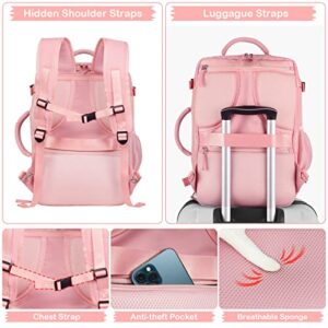 Hanples Extra Large Travel Backpack for Women as Person Item Flight Approved, 40L Carry On Backpack, 17 Inch Laptop Backpack, Waterproof Backpack, Hiking Backpack, Casual Bag Backpack(Pink)