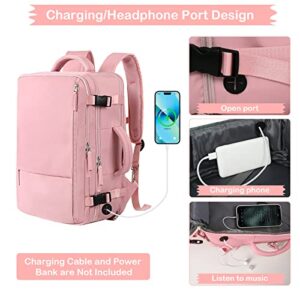 Hanples Extra Large Travel Backpack for Women as Person Item Flight Approved, 40L Carry On Backpack, 17 Inch Laptop Backpack, Waterproof Backpack, Hiking Backpack, Casual Bag Backpack(Pink)