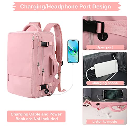 Hanples Extra Large Travel Backpack for Women as Person Item Flight Approved, 40L Carry On Backpack, 17 Inch Laptop Backpack, Waterproof Backpack, Hiking Backpack, Casual Bag Backpack(Pink)