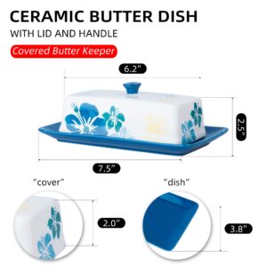 SAGOSKAT Butter Dish Ceramic Butter Keeper Butter Dish with Lid, Butter Container, Dishwasher Safe, Blue