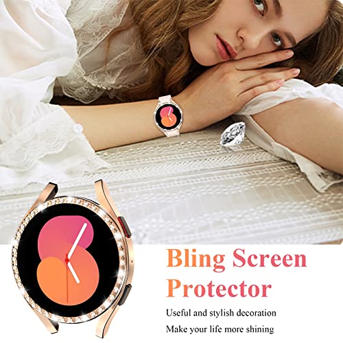 YMHML [3+3Pack for Samsung Galaxy Watch 5 Screen Protector and Case 40mm Accessories, Bling Cover Tempered Glass Film and Hard PC Diamond Crystal Bumper for Women Girls