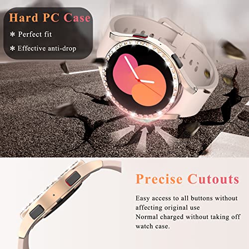 YMHML [3+3Pack for Samsung Galaxy Watch 5 Screen Protector and Case 40mm Accessories, Bling Cover Tempered Glass Film and Hard PC Diamond Crystal Bumper for Women Girls