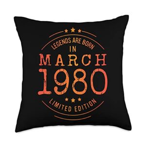 birthday costume gift idea women born 1980 men birthday march 1980 year limited edition used legends throw pillow, 18x18, multicolor