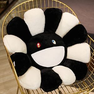 sunflower flower plush pillow floor pillow cushion seat smiling face sunflower stuffed plush toy doll cushion pillow home bedroom decor rainbow smiley face flower pillow (16.5in, black +white)