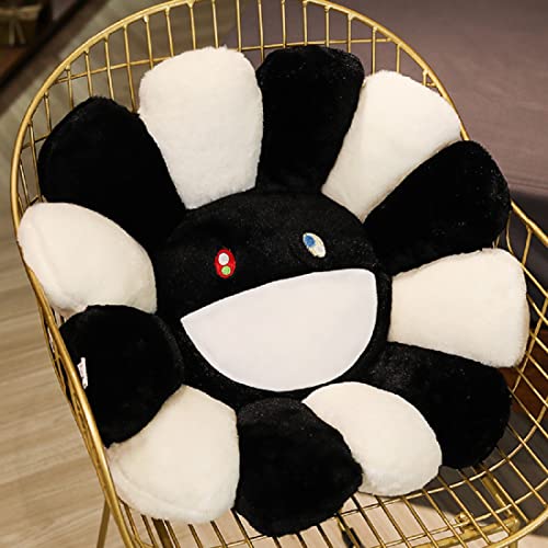 Sunflower Flower Plush Pillow Floor Pillow Cushion Seat Smiling Face Sunflower Stuffed Plush Toy Doll Cushion Pillow Home Bedroom Decor Rainbow Smiley Face Flower Pillow (16.5in, Black +White)