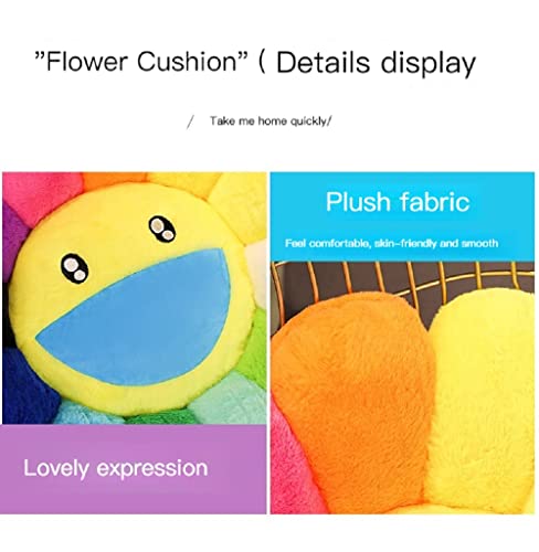 Sunflower Flower Plush Pillow Floor Pillow Cushion Seat Smiling Face Sunflower Stuffed Plush Toy Doll Cushion Pillow Home Bedroom Decor Rainbow Smiley Face Flower Pillow (16.5in, Black +White)