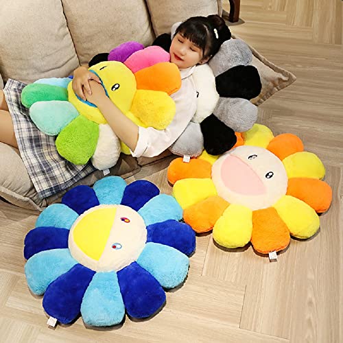 Sunflower Flower Plush Pillow Floor Pillow Cushion Seat Smiling Face Sunflower Stuffed Plush Toy Doll Cushion Pillow Home Bedroom Decor Rainbow Smiley Face Flower Pillow (16.5in, Black +White)