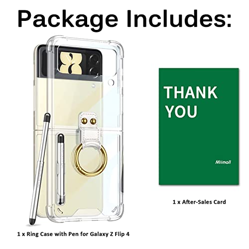 Miimall Compatible for Samsung Galaxy Z Flip 4 2022 Case with Pen, Ultra-Thin Flip 4 Case with Ring Holder, Soft TPU+PC Shockproof Anti-Scratch Clear Cover Case for Samsung Z Flip 4(Clear)