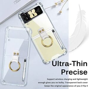 Miimall Compatible for Samsung Galaxy Z Flip 4 2022 Case with Pen, Ultra-Thin Flip 4 Case with Ring Holder, Soft TPU+PC Shockproof Anti-Scratch Clear Cover Case for Samsung Z Flip 4(Clear)