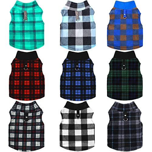 9 Pieces Polar Fleece Dog Sweater Soft Fleece Vest with Leash Ring Plaid Warm Winter Pet Clothes Dog Pullover Jacket for Dogs Cats Winter Chihuahua Pet Indoor Outdoor Use (S)