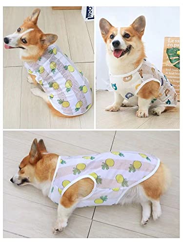 Dog Shirt Vest Lightweight Stretchy Dog T-Shirts Soft Cool Shirts Sleeveless Stripe Vests Breathable Clothes for Medium Large Dogs 2 Pack Bear + Pineapple