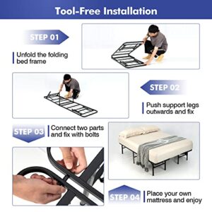 Giantex Folding Bed Frame, Twin/Full Size Portable Bed Base for Kids, Teens & Adults, Tool-Free Assembly, No Box Spring Needed, 660 LBS Capacity, Steel Platform Bed