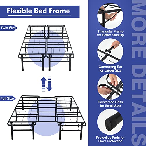 Giantex Folding Bed Frame, Twin/Full Size Portable Bed Base for Kids, Teens & Adults, Tool-Free Assembly, No Box Spring Needed, 660 LBS Capacity, Steel Platform Bed