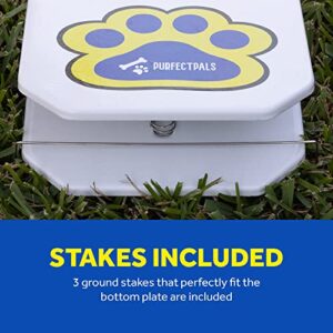 PurfectPals Dog Water Fountain, Step On Paw Activated Dispenser for Dogs, Upgraded Sprinkler, Easy to Use and Sturdy Fresh Drinking, White, Blue, Yellow