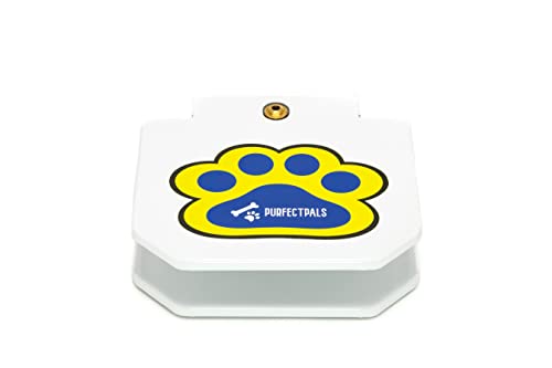 PurfectPals Dog Water Fountain, Step On Paw Activated Dispenser for Dogs, Upgraded Sprinkler, Easy to Use and Sturdy Fresh Drinking, White, Blue, Yellow