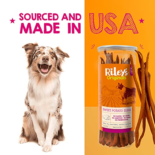 Riley's Slims Dried Sweet Potato Dog Treats - Dehydrated Chews for Dogs - Single Ingredient USA Sourced Made in The USA - 7.5 oz