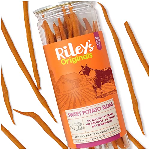 Riley's Slims Dried Sweet Potato Dog Treats - Dehydrated Chews for Dogs - Single Ingredient USA Sourced Made in The USA - 7.5 oz