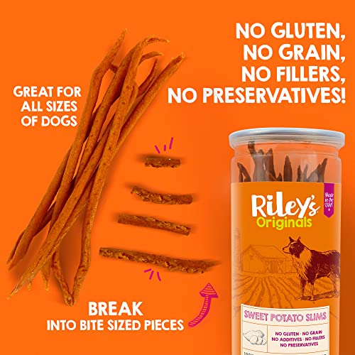 Riley's Slims Dried Sweet Potato Dog Treats - Dehydrated Chews for Dogs - Single Ingredient USA Sourced Made in The USA - 7.5 oz