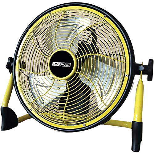 LifeSmart 12-Inch Rechargeable Battery Powered Fan with Variable Speeds, Non Slip Feet, USB Charging Port, and Built in Carrying Handle in Yellow