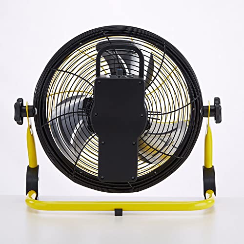 LifeSmart 12-Inch Rechargeable Battery Powered Fan with Variable Speeds, Non Slip Feet, USB Charging Port, and Built in Carrying Handle in Yellow