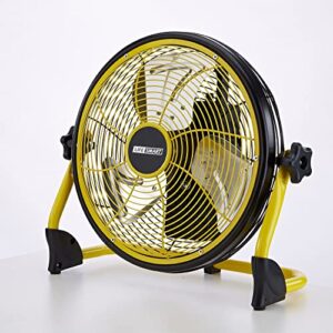 LifeSmart 12-Inch Rechargeable Battery Powered Fan with Variable Speeds, Non Slip Feet, USB Charging Port, and Built in Carrying Handle in Yellow