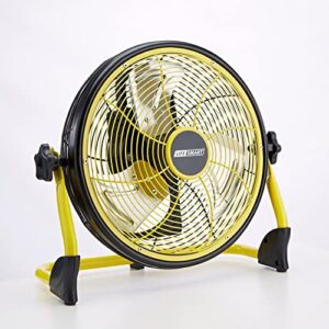 LifeSmart 12-Inch Rechargeable Battery Powered Fan with Variable Speeds, Non Slip Feet, USB Charging Port, and Built in Carrying Handle in Yellow