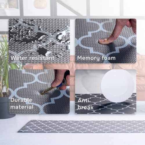 Homergy Anti Fatigue Kitchen Mats for Floor 2 PCS, Memory Foam Cushioned Rugs, Comfort Standing Desk Mats for Office, Home, Laundry Room, Waterproof & Ergonomic, 17.3×30.3 & 17.3×59, Lantern Gray