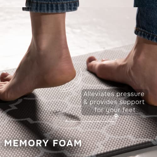 Homergy Anti Fatigue Kitchen Mats for Floor 2 PCS, Memory Foam Cushioned Rugs, Comfort Standing Desk Mats for Office, Home, Laundry Room, Waterproof & Ergonomic, 17.3×30.3 & 17.3×59, Lantern Gray