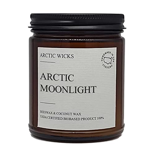 Arctic Moonlight | Arctic Wicks Handmade Scented Coconut Beeswax Candle | Natural Coconut Beeswax 9oz Amber Jar | Farmhouse Candles High-Quality Wax Non-Toxic Clean Burn 100% USDA Certified Biobased