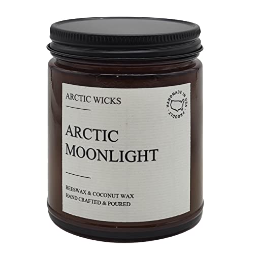 Arctic Moonlight | Arctic Wicks Handmade Scented Coconut Beeswax Candle | Natural Coconut Beeswax 9oz Amber Jar | Farmhouse Candles High-Quality Wax Non-Toxic Clean Burn 100% USDA Certified Biobased