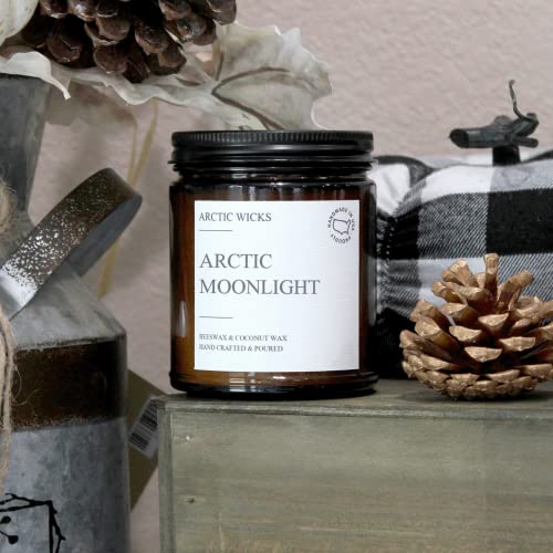 Arctic Moonlight | Arctic Wicks Handmade Scented Coconut Beeswax Candle | Natural Coconut Beeswax 9oz Amber Jar | Farmhouse Candles High-Quality Wax Non-Toxic Clean Burn 100% USDA Certified Biobased