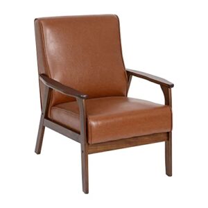 flash furniture langston commercial mid century modern chair - cognac leathersoft upholstery - walnut finish wooden frame and arms - extra supportive sinuous springs