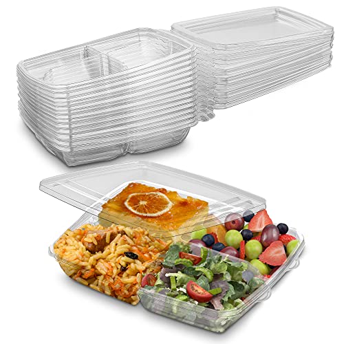 MT Products Plastic 4 Compartment Snack Containers 6" x 7" - Meal Prep Container - Disposable Divided Bento Box for Fruit and Vegetables (Pack of 15) - Made in the USA