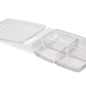 MT Products Plastic 4 Compartment Snack Containers 6" x 7" - Meal Prep Container - Disposable Divided Bento Box for Fruit and Vegetables (Pack of 15) - Made in the USA