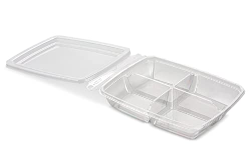 MT Products Plastic 4 Compartment Snack Containers 6" x 7" - Meal Prep Container - Disposable Divided Bento Box for Fruit and Vegetables (Pack of 15) - Made in the USA