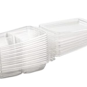 MT Products Plastic 4 Compartment Snack Containers 6" x 7" - Meal Prep Container - Disposable Divided Bento Box for Fruit and Vegetables (Pack of 15) - Made in the USA