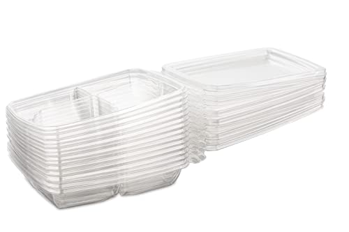 MT Products Plastic 4 Compartment Snack Containers 6" x 7" - Meal Prep Container - Disposable Divided Bento Box for Fruit and Vegetables (Pack of 15) - Made in the USA