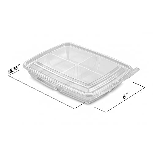 MT Products Plastic 4 Compartment Snack Containers 6" x 7" - Meal Prep Container - Disposable Divided Bento Box for Fruit and Vegetables (Pack of 15) - Made in the USA