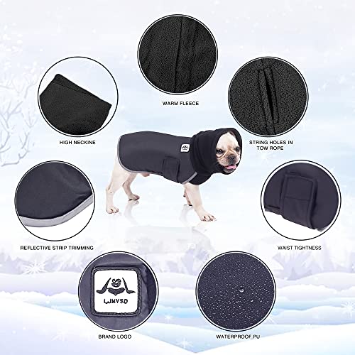 Waterproof Bulldog Clothes Dog Winter Coats,Windproof Turtleneck Fleece Snow Jacket for Small Medium Large French Bulldog English Bulldog American Pit Bull Dogs Black Green