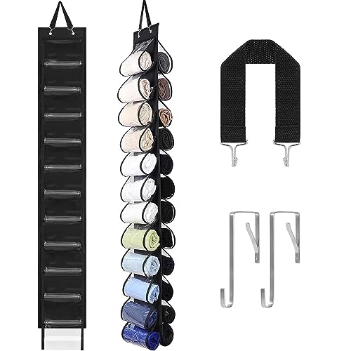 PITCH + PULSE Legging Storage Organizer, 24 Roll Independent Clear Compartments Hanging Closet Organizers and Storage for Clothes, Foldable Space Saving Bags